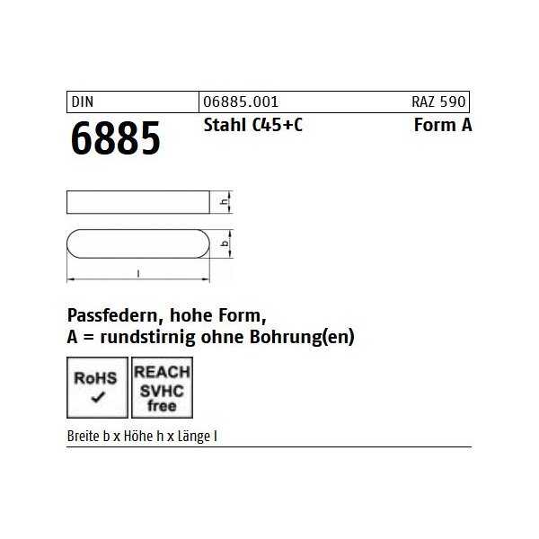 Passfeder DIN 6885 5x28 rundstirnig ohne Bohrung Stahl C45 100 St, € 14,67