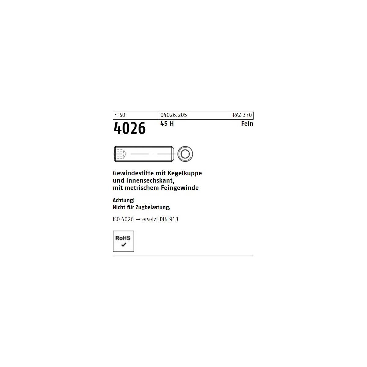 ISO 4026 Gewindestifte ISK Stahl 45H, Feingewinde, € 65,96