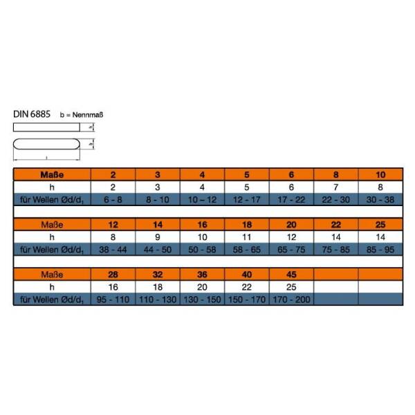 DIN 6885A Passfedern Form A Stahl C45 5x28 100St., 19,06
