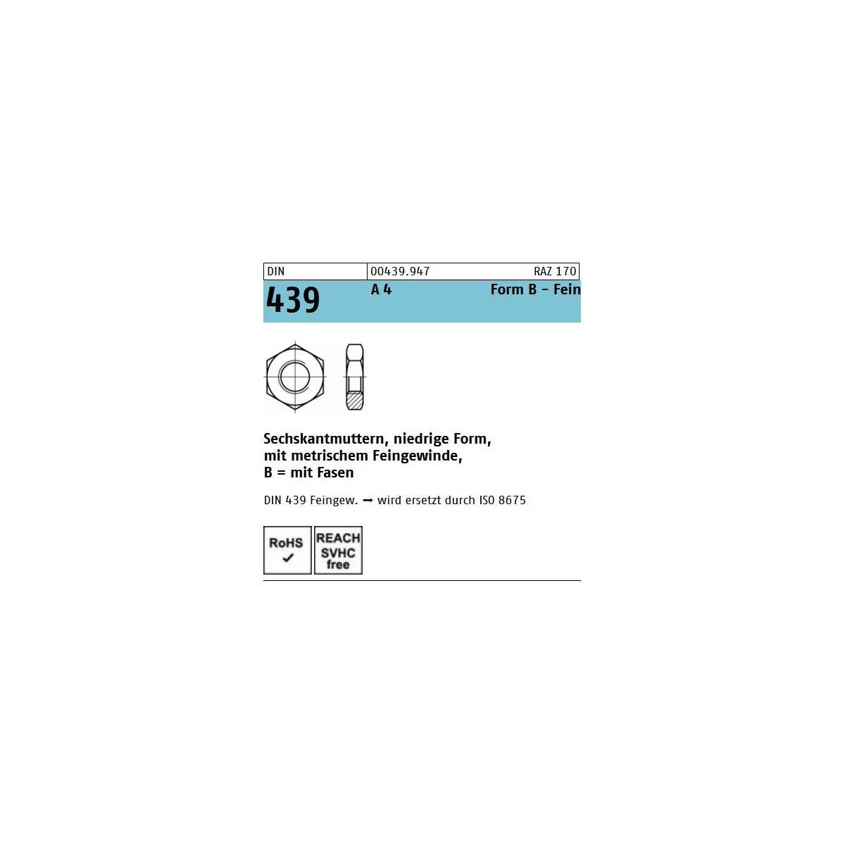 DIN 439 6KT-Muttern Form B Edelstahl A4, Feingewinde, € 5,06