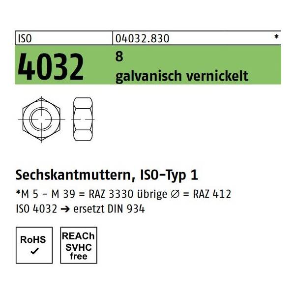 ISO 4032 6KT-Muttern Stahl vernickelt, € 17,01