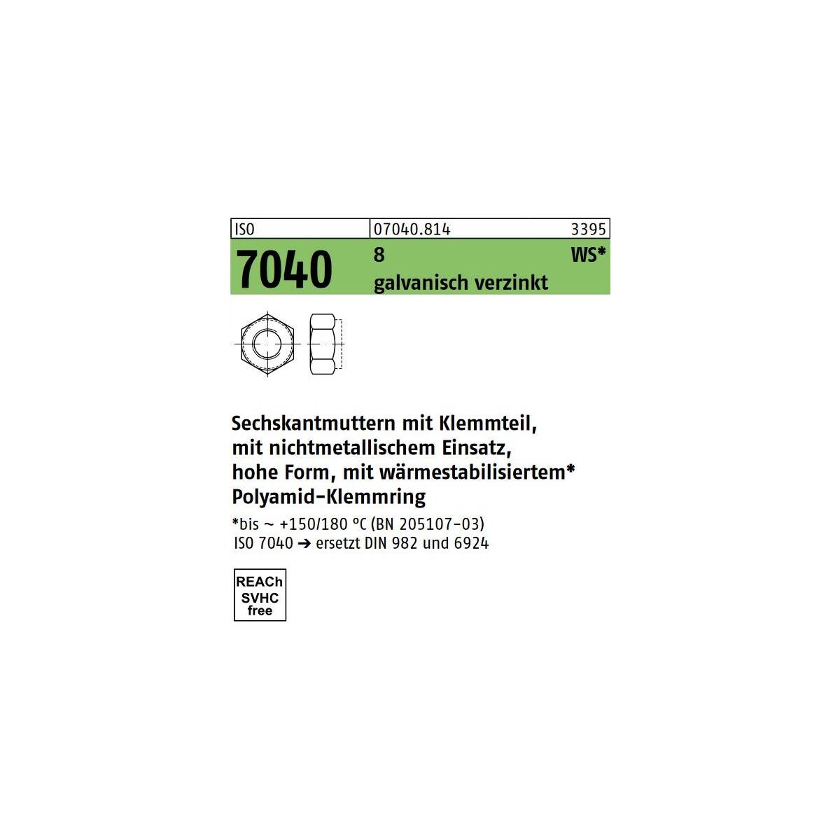 ISO 7040 Sicherungsmuttern - verzinkt 8 - braunem Ring, € 223,15