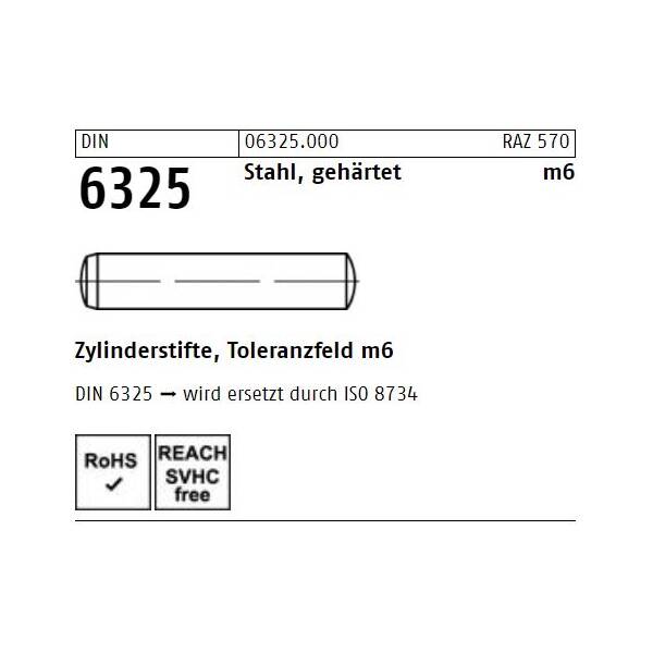 DIN 6325 Zylinderstifte durchgehärtet, Toleranzfeld m6